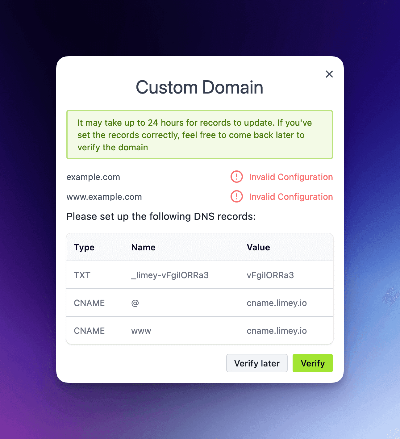 How to add a custom domain • Limey